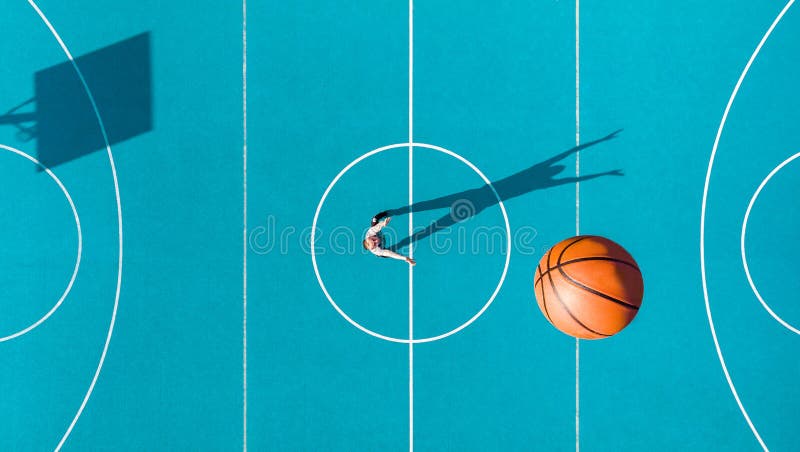 Basketball Player, Long Shadows on Basketball Court, Creative Visual ...