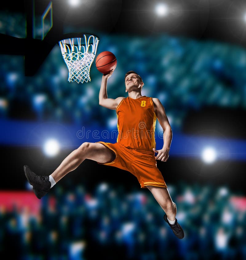 Basketball Player Making Slam Dunk on Basketball Arena Stock Image ...