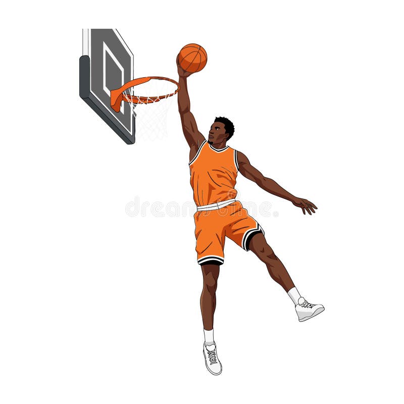 Basketball Player Performing a Slam Dunk in Flat Vector Art Stock ...