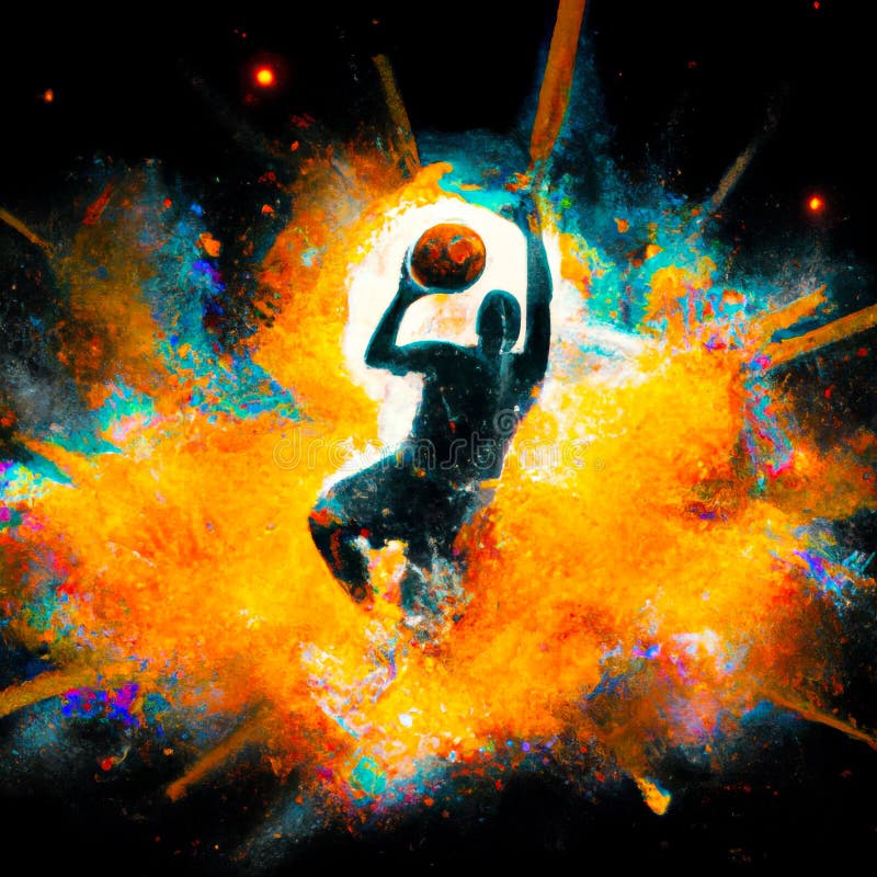 Basketball Player Silhouette at Abstract Cosmic Background – Digital ...