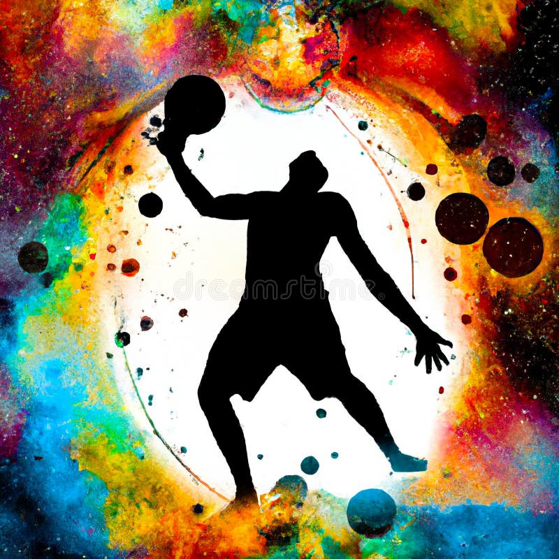 Basketball Player Silhouette at Abstract Cosmic Background – Digital ...
