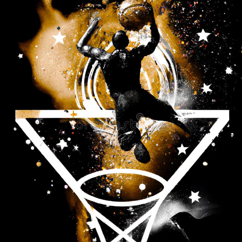 Basketball Player Silhouette at Abstract Cosmic Background – Digital ...