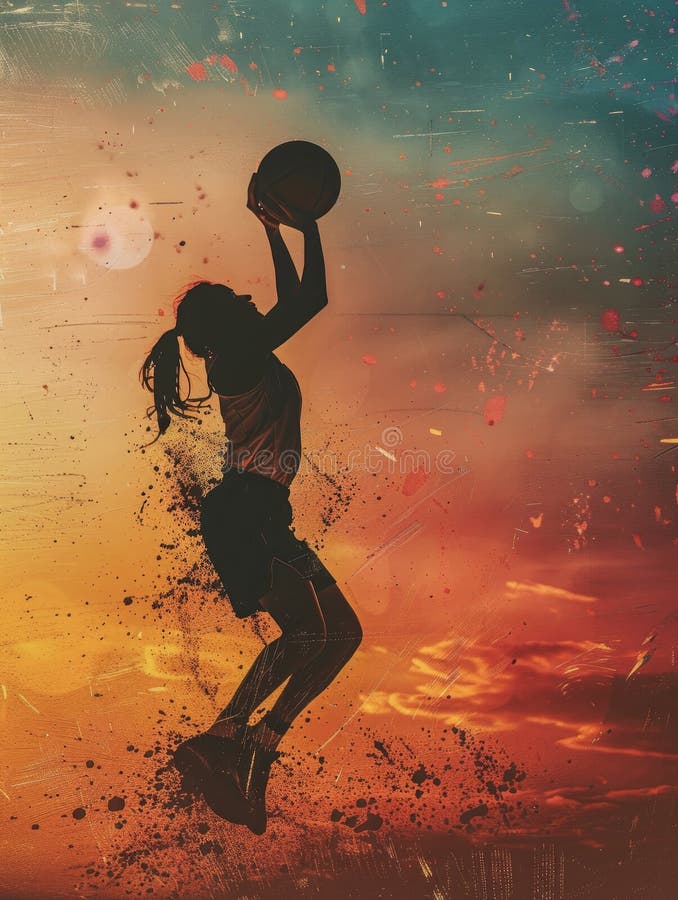 Basketball Player Silhouette at Sunset Stock Illustration ...