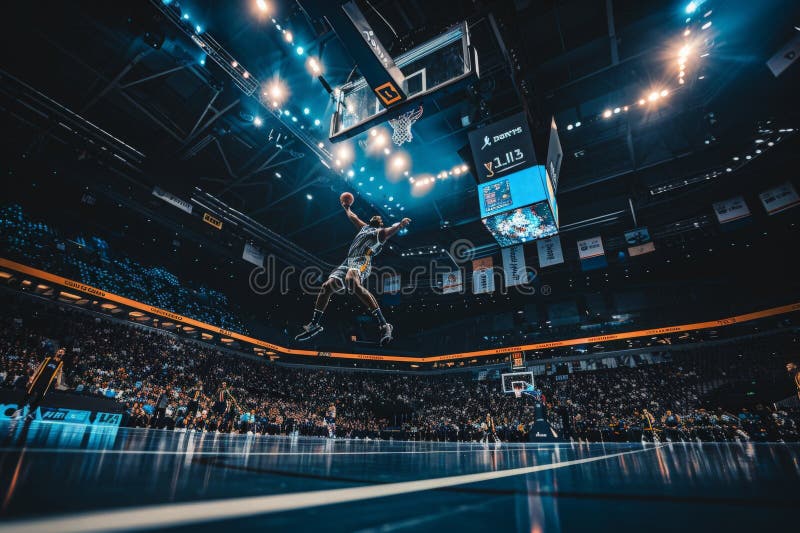 A High-Flying Dunk Under the Stadium Lights Stock Illustration ...