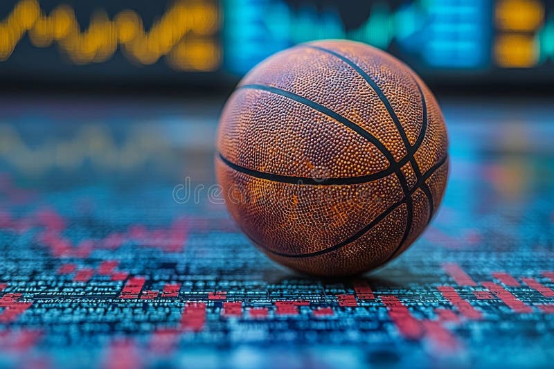 A Basketball Positioned in Front of a Screen Displaying Analytics and ...