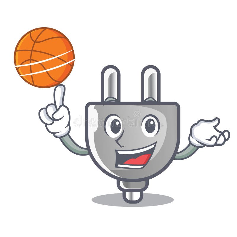 With Basketball Power Plug Stuck the Cartoon Wall Stock Vector ...