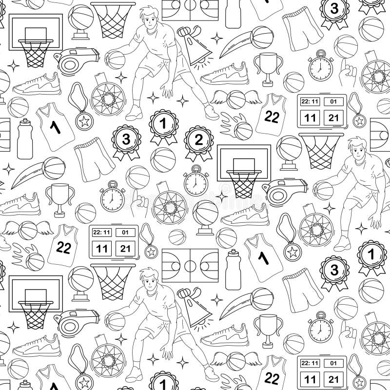 Basketball Seamless Pattern Element Clipart Stock Vector - Illustration ...
