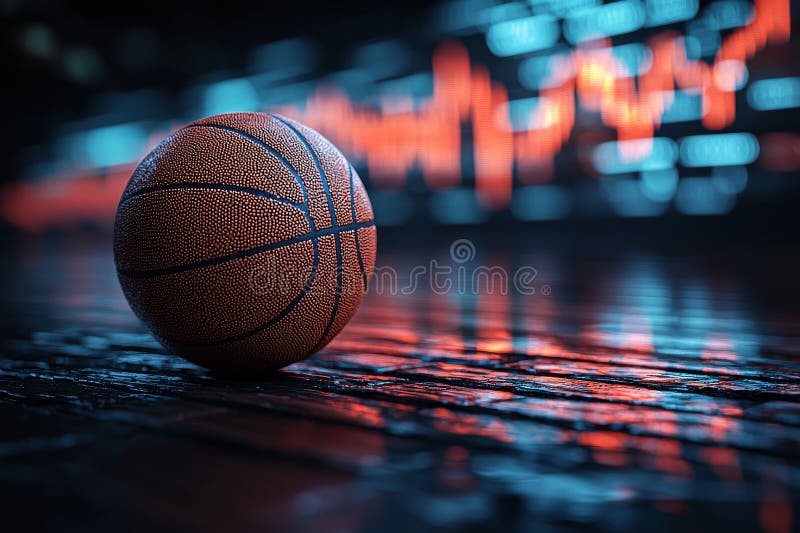A Basketball Set Against a Screen Showing Analytics and Charts of ...