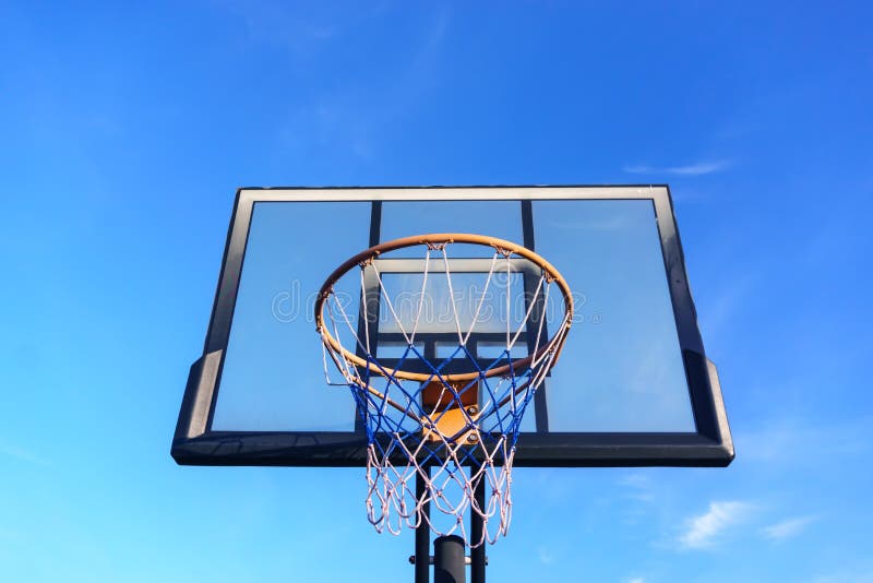 Basketball Shield with a Basket on the Sky Background Stock Photo ...