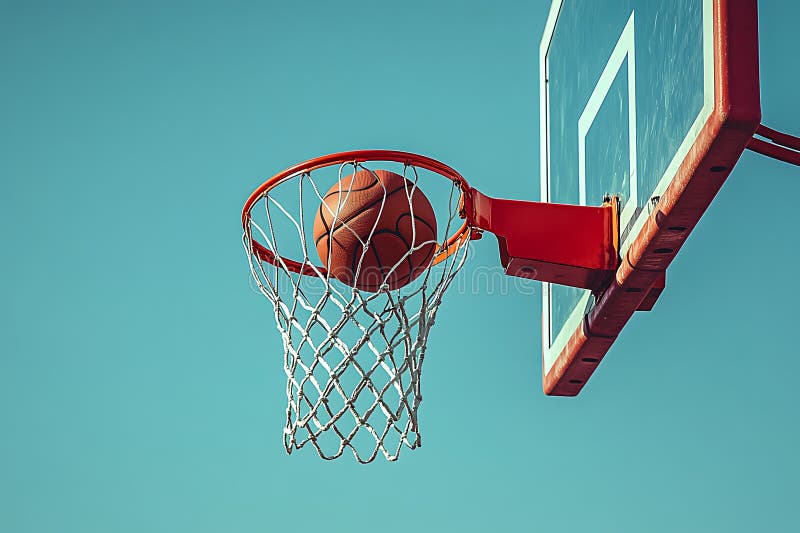 Basketball Swishing through Net Close-up Action Shot Against Clear Sky ...