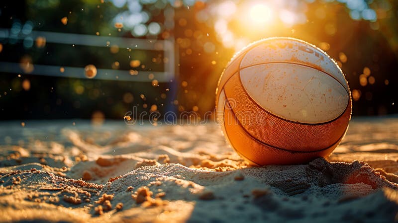 Basketball on the Beach at Sunset Stock Illustration - Illustration of ...