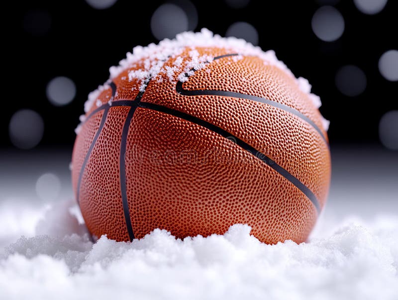 A Basketball Sitting in the Snow on a Black Background Stock Photo ...
