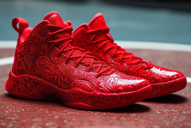 Basketball Sneakers Basketball Shoes with Red Lace Pattern Stock ...