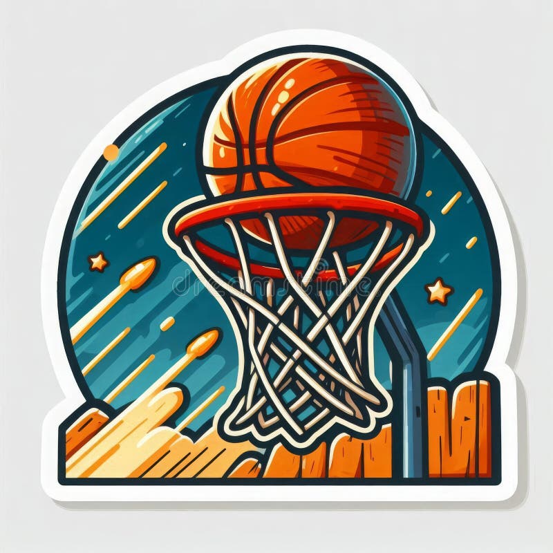 Basketball Soaring into Hoop with Dynamic Background, Vibrant Cartoon ...