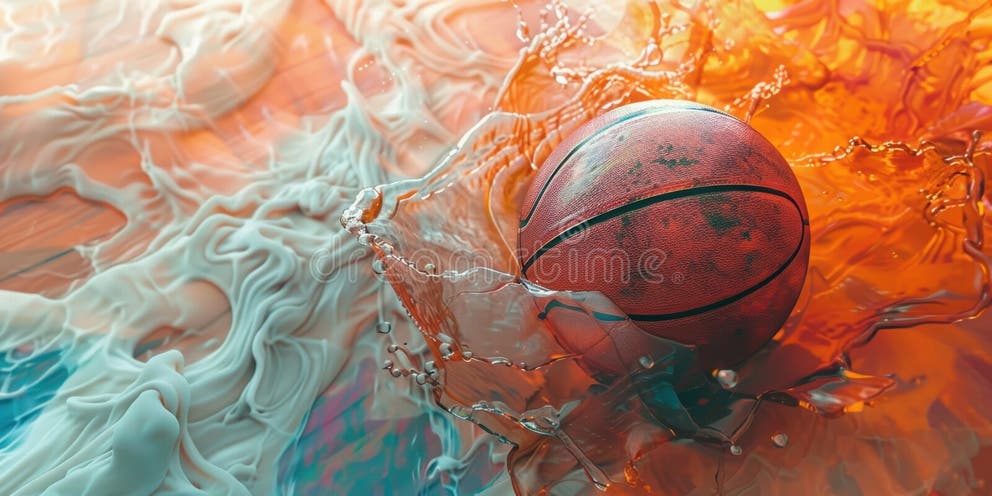 Basketball Splash in Abstract Orange and White Liquid. Created by ...
