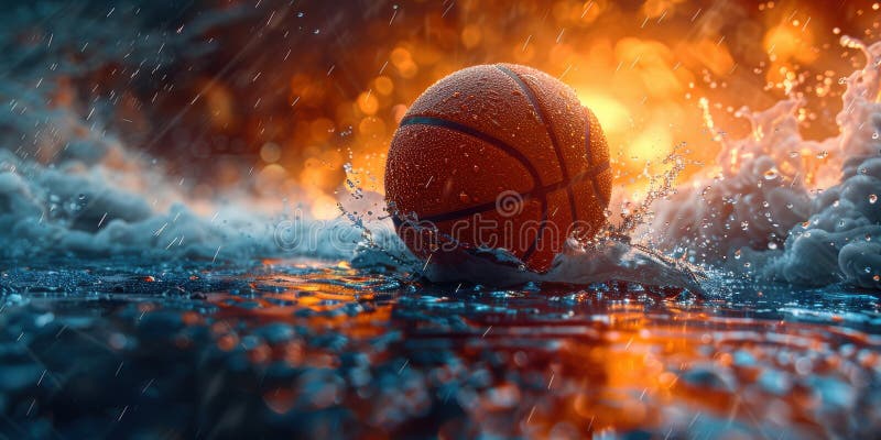 Basketball Splash in the Rain. Created by Generative Artificial ...