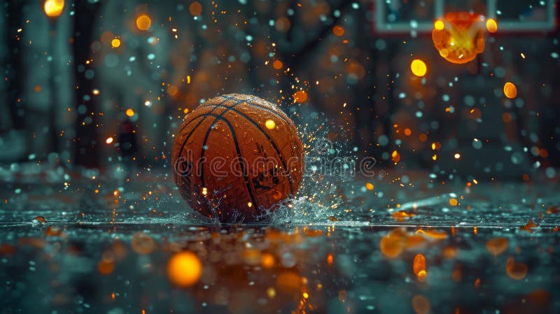 Basketball Splashing in Rain - Generative AI Stock Illustration ...