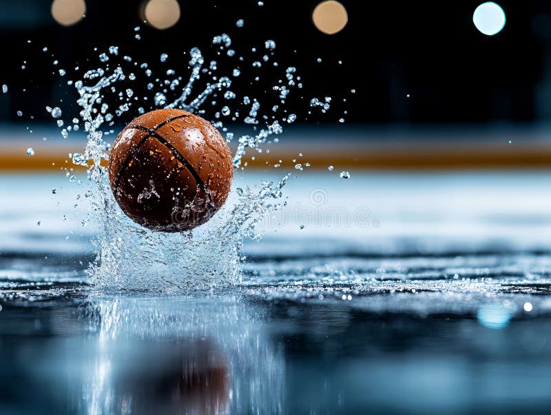 A Basketball Splashing into the Water on a Basketball Court Stock Photo ...