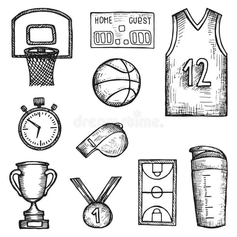 Basketball Sport Objects Set Vector Sketches Stock Vector ...