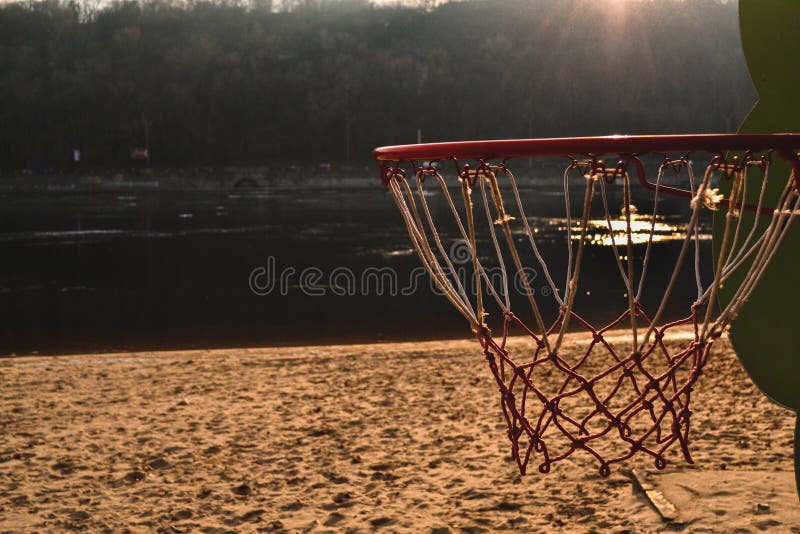 Basketball on the Sunset Beach. Stock Image - Image of isolated, basket ...