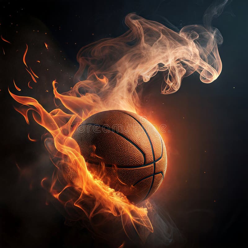 A Basketball Surrounded by Intense Flames and Swirling Smoke, Creating ...