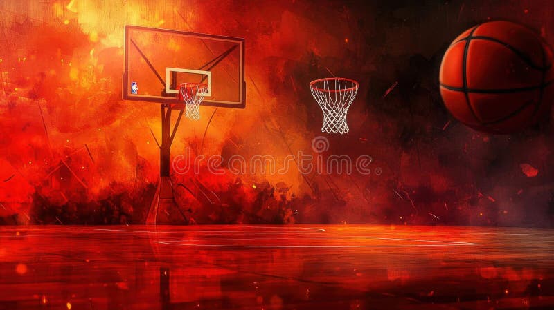 Basketball Swish through the Net with a Dramatic Red Backdrop, Abstract ...