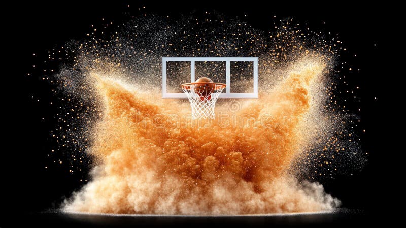 Basketball Swishing through Hoop, Surrounded by Cloud of Exploding ...