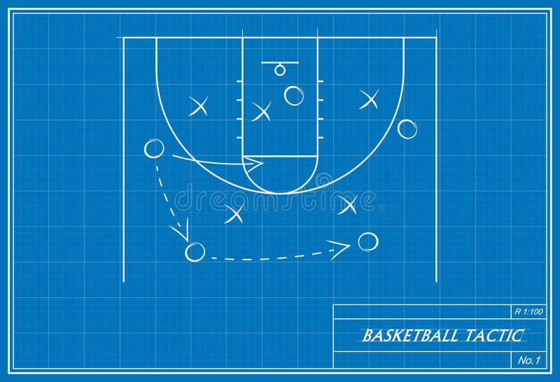 Basketball Tactic on Blueprint Stock Illustration - Illustration of ...