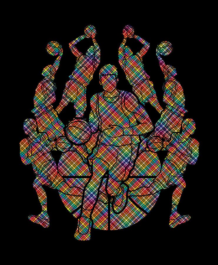 Basketball Team Player Dunking Dripping Ball Action Stock Vector ...