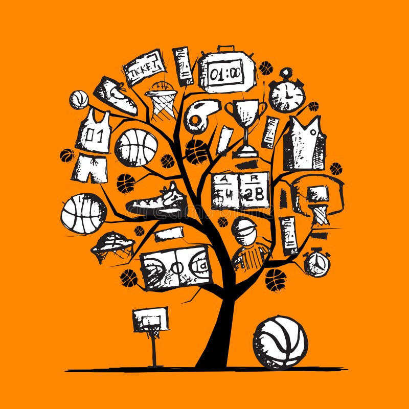 Basketball Tree Concept, Sketch for Your Design Stock Vector ...