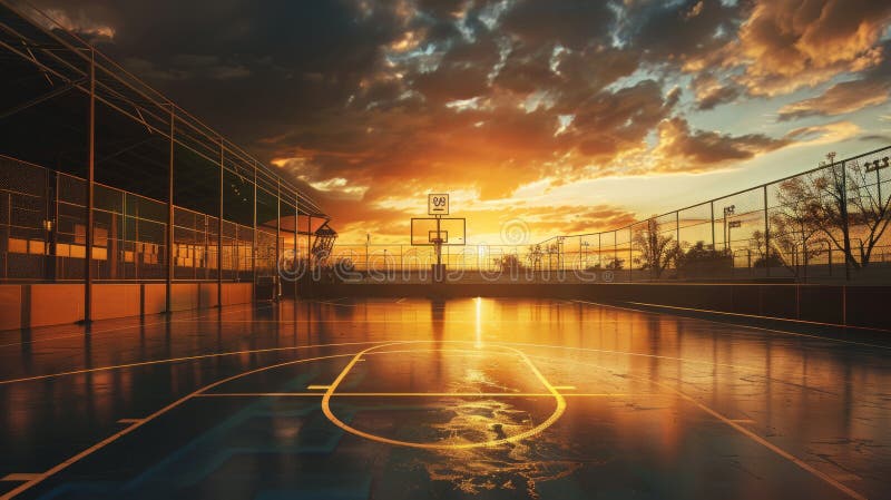 Basketball Venue at Sunset stock illustration. Illustration of dusk ...
