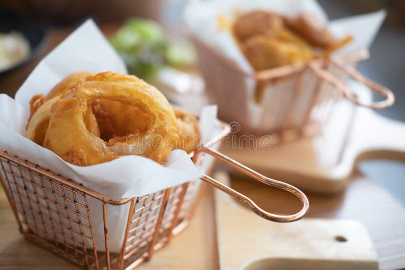 Baskets of Deep Fried Onion Rings Stock Image - Image of breaded ...