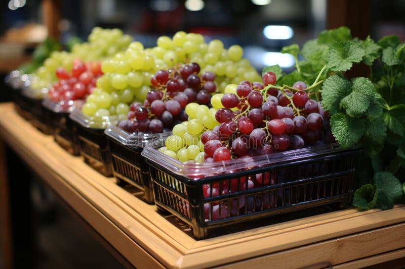 Baskets with Different Types of Grapes in a Supermarket Stock ...