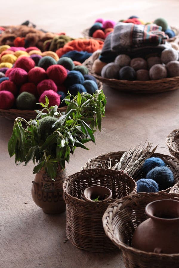 Baskets with Different Types of Knitting Sit on the Ground in Front of ...