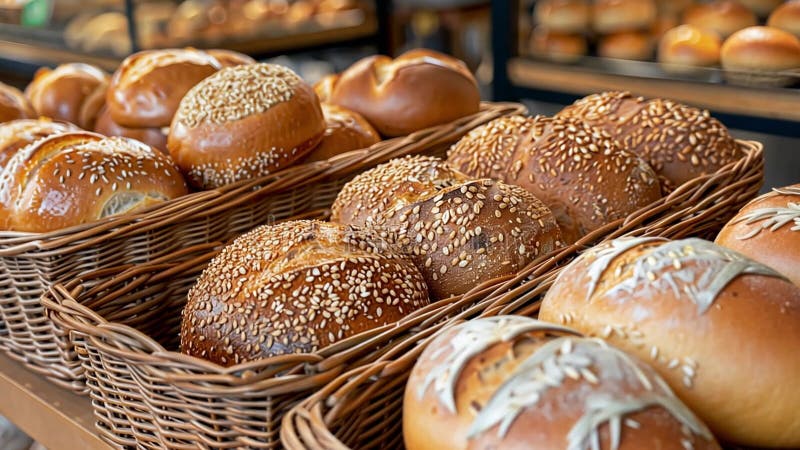 Baskets Filled with Assorted Bread Rolls and Sesame-topped Buns in a ...