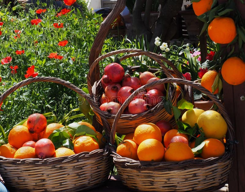 Baskets of Fruit in Crete Greece Stock Photo - Image of baskets ...