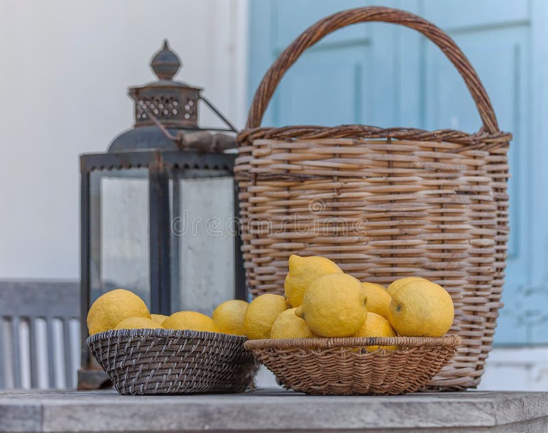 Baskets with Lemons in Outdoors Market of Sorrento, Italy. Stock Photo ...