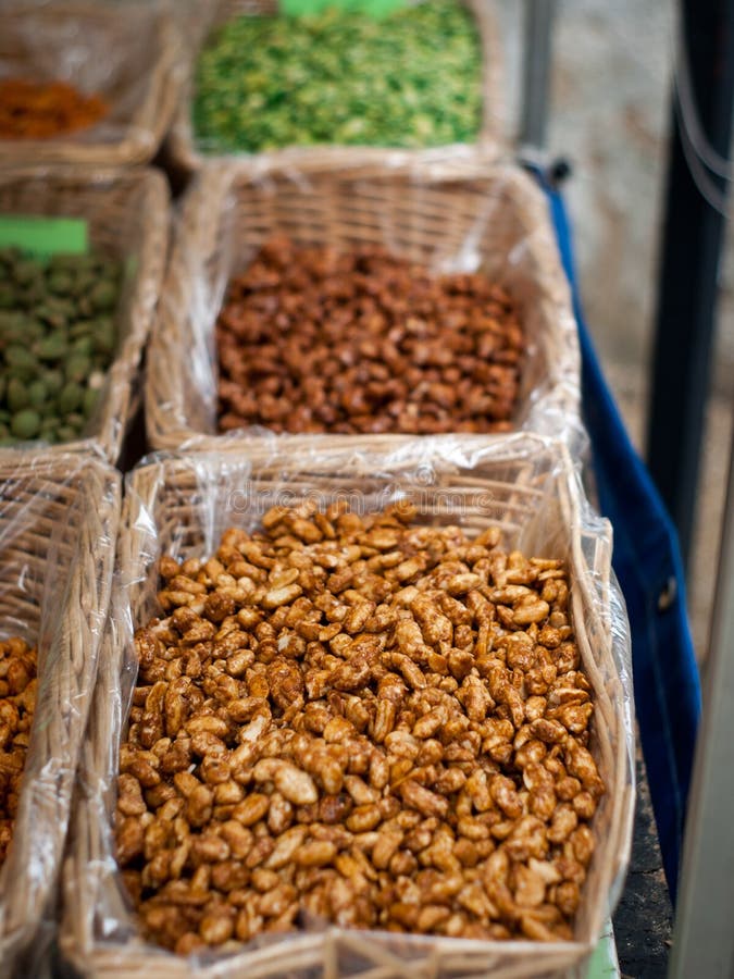 Baskets of Nuts at Local Market Stock Image - Image of brown, lifestyle ...