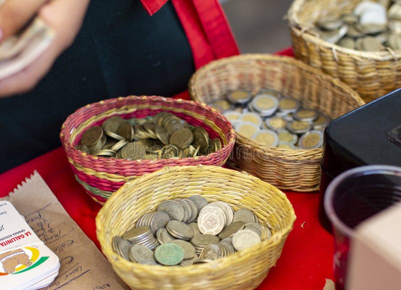 Baskets with Peruvian Coins Currency Called `soles` Editorial ...