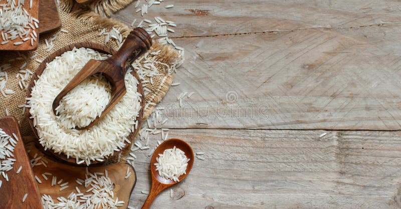 Basmati Rice in a Bowl with a Spoon Stock Image - Image of border ...