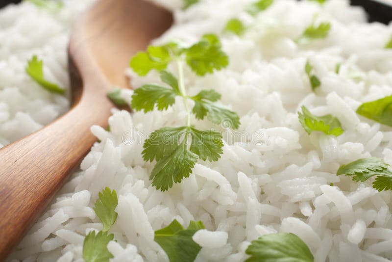 Basmati Rice and Coriander with Spoon Close-up Stock Photo - Image of ...