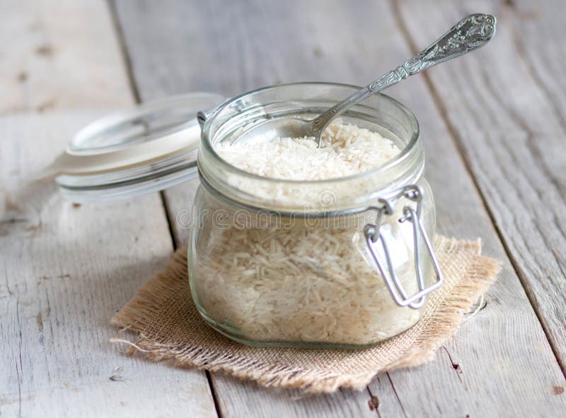 Glass Jar with Basmati Rice Close-up Shot from Top Down Perspective ...