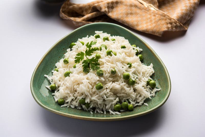 Indian Green Peas Rice or Pulav or Pilaf Stock Photo - Image of cooked ...