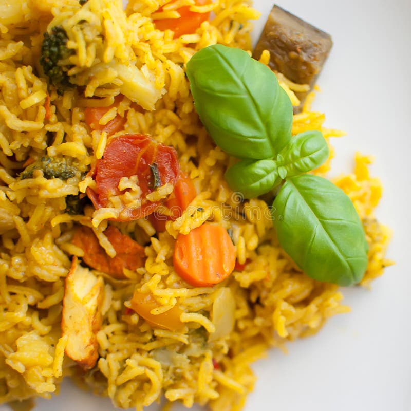 Basmati Rice with Vegetables and Chicken Stock Image - Image of asian ...