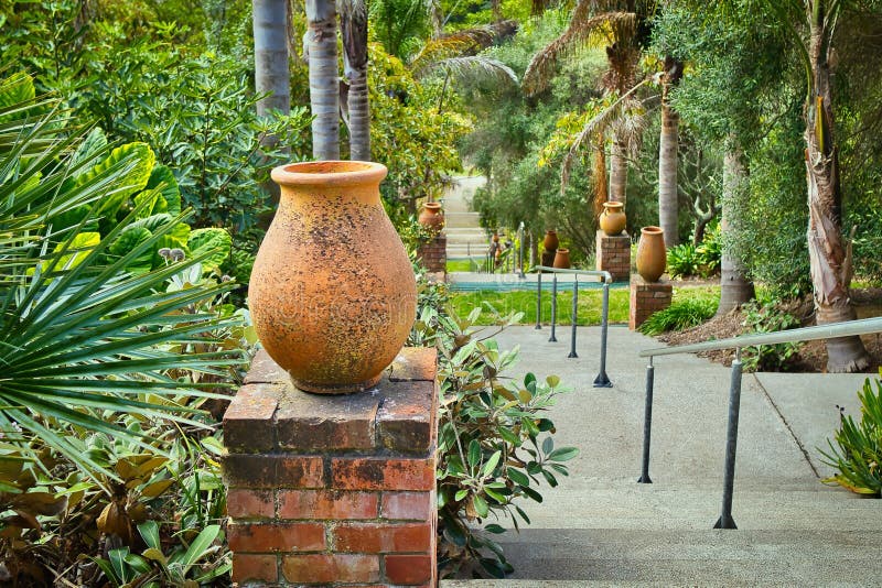 Bason Botanic Gardens Stairway Vases Stock Photo - Image of garden ...