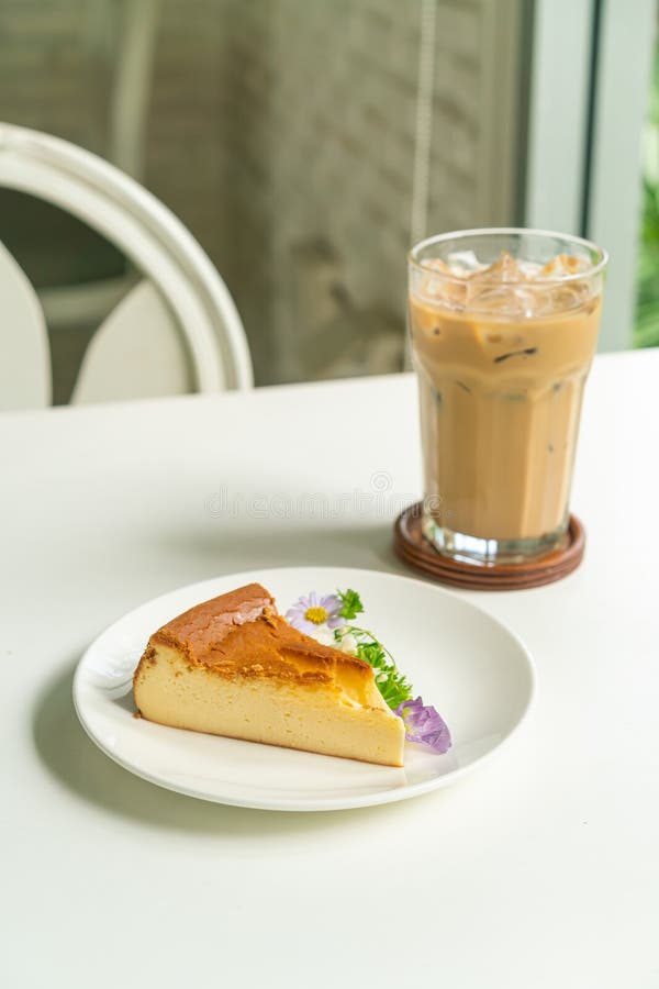 Basque Burnt Cheesecake on Plate Stock Photo - Image of grey, eating ...