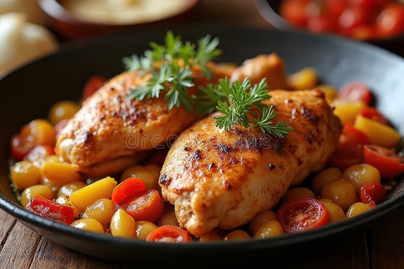 Basque Chicken Dish in a Rustic Setting Stock Illustration ...