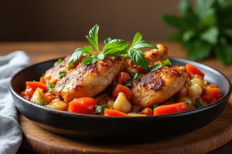 Basque Rustic Chicken Meal stock illustration. Illustration of peppers ...