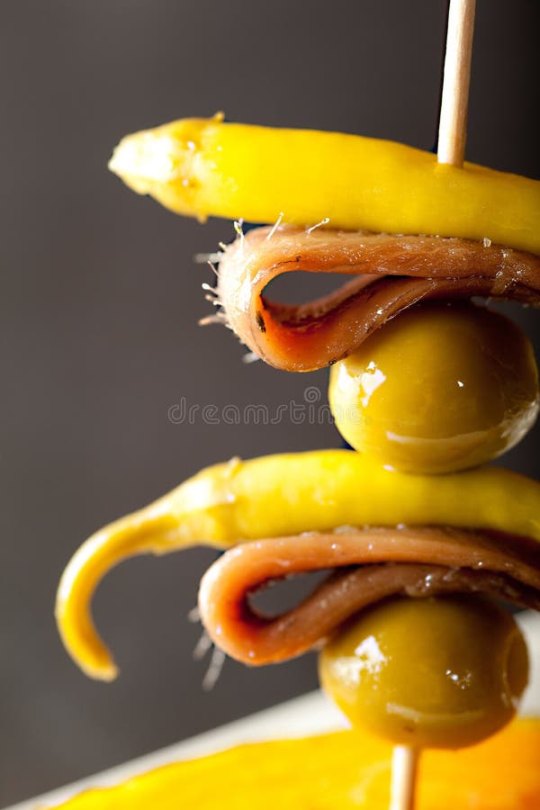 Pintxo Gilda Basque of Tuna and Anchovy with Tomate Stock Image - Image ...
