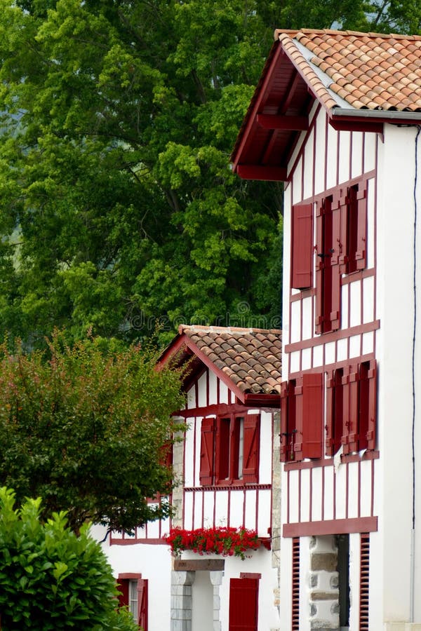 Basque-style Houses in the Village of Espelette Stock Photo - Image of ...